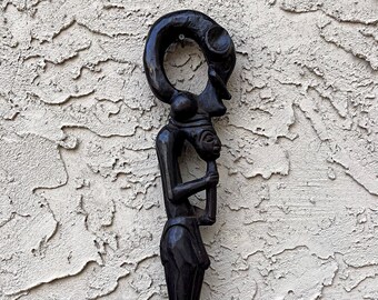 African Hand Carved Walking Cane / Bamileke Ebony Wood Walking Stick ...