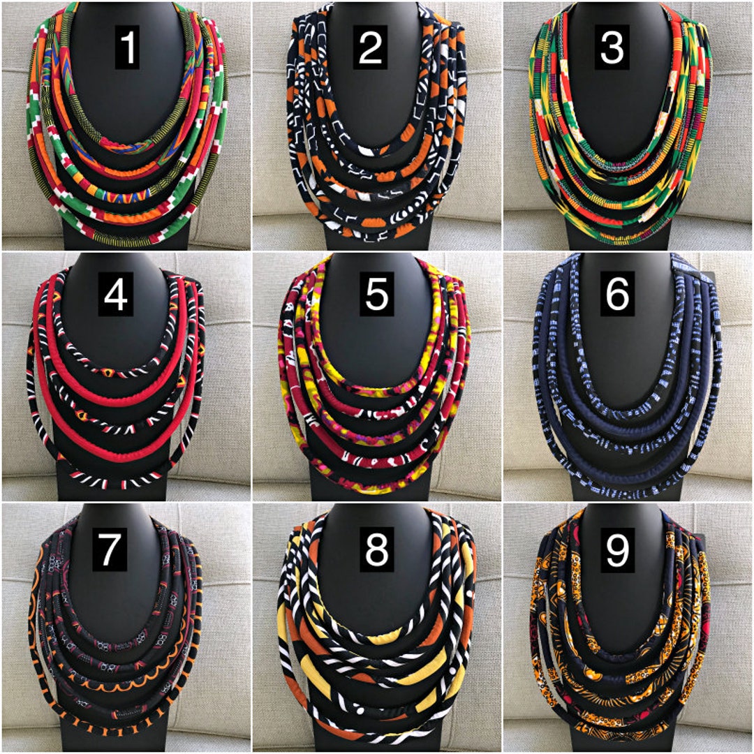 African Print Rope Necklace/ African Jewelry / Bonnet Headwrap / Ankara ...