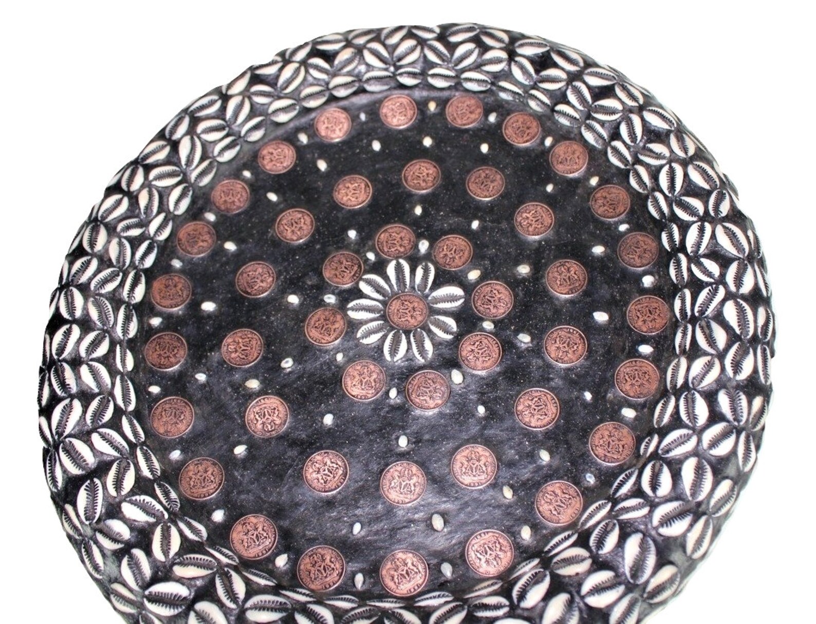 African Royal Stool With Encrusted Coins & Cowry Shells/ Hand | Etsy