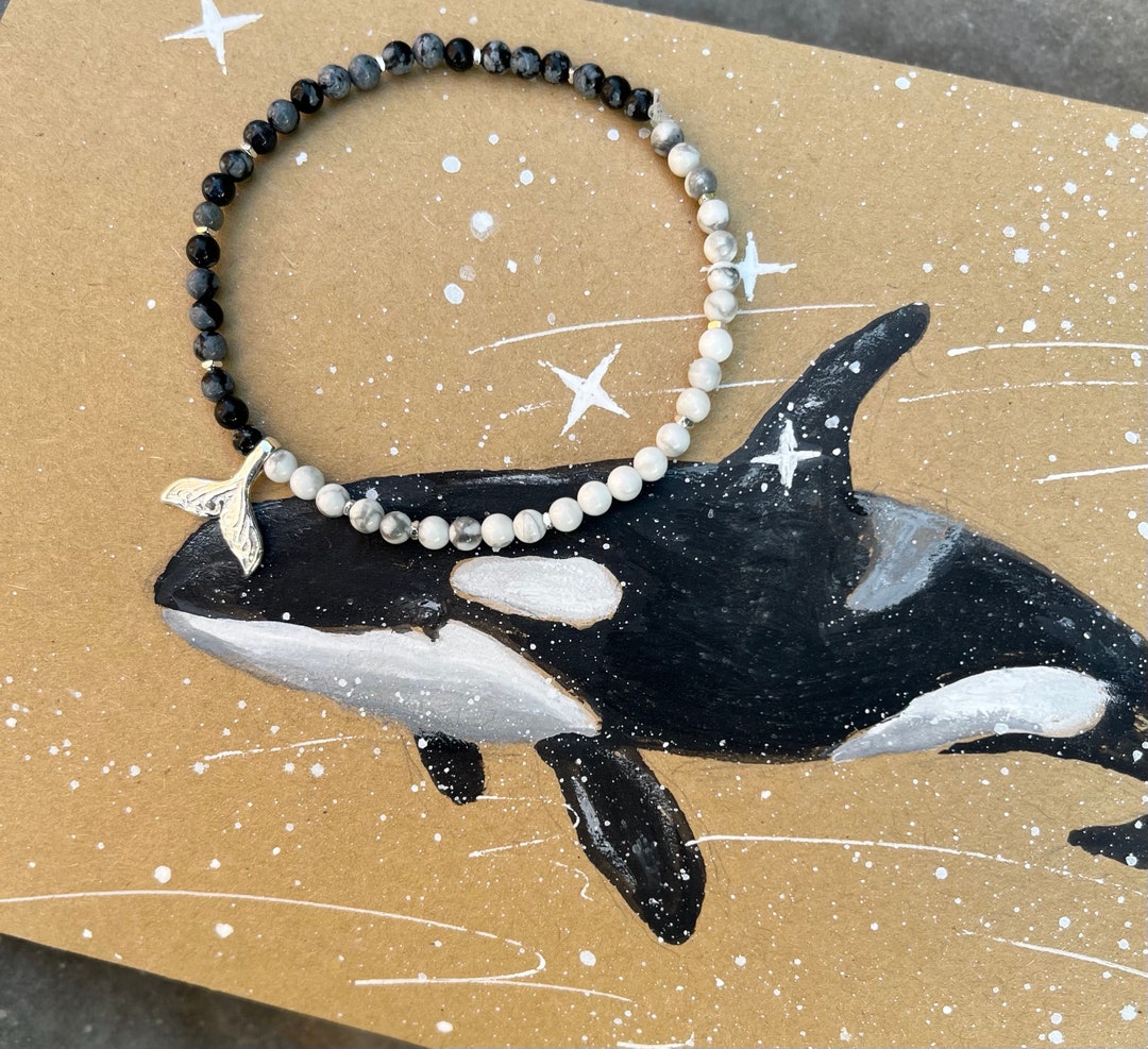 Orca, Orca Bracelet, Whale, Whale Fin, Gemstone Beads - Etsy