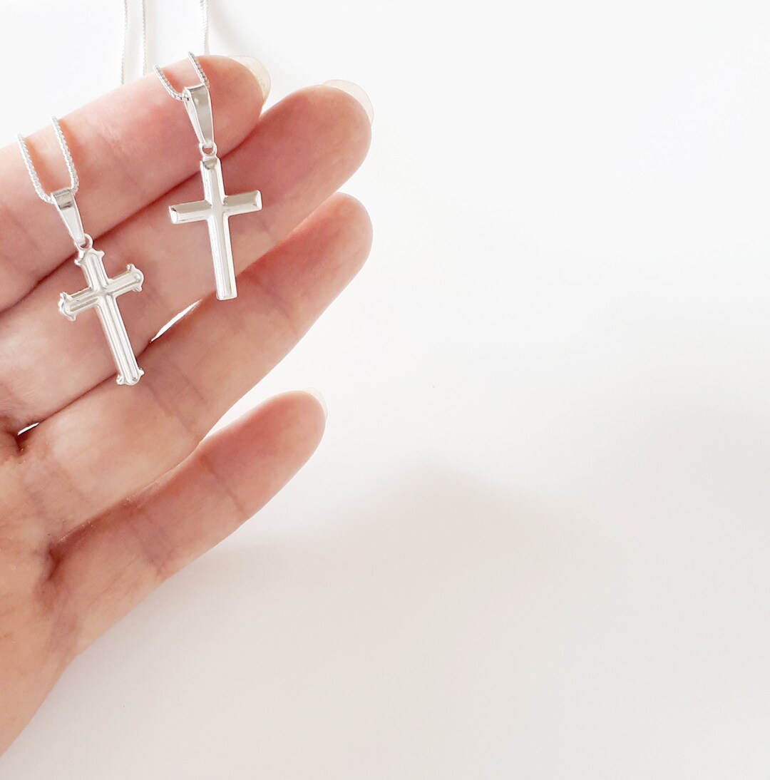 Beautiful Cross Charm, Box Silver Chain, 925 Sterling Silver Real ...