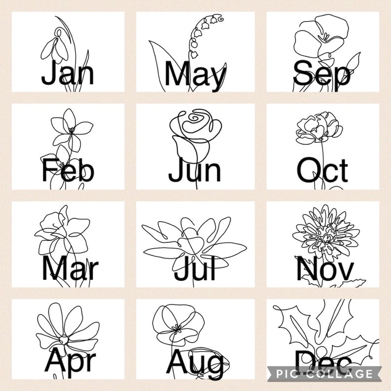 July Birth Flower One Line Art, Digital Download, Water Lily Printable ...