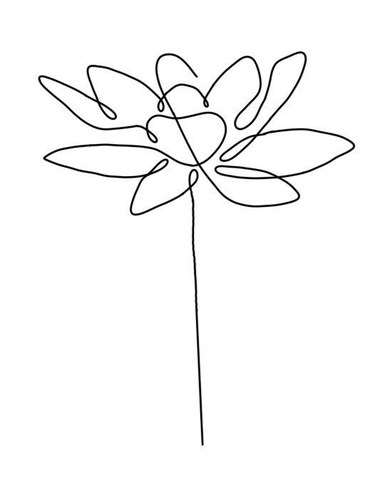 July Birth Flower One Line Art, Digital Download, Water Lily Printable ...