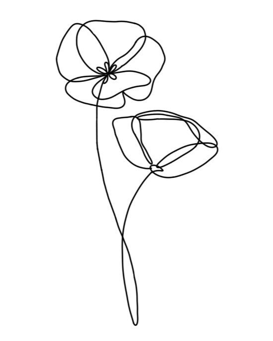 August Birth Flower One Line Art, Digital Download, Poppy Printable Art ...