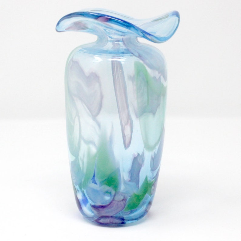 Small Blue Hand-painted Art Glass Vase - Etsy