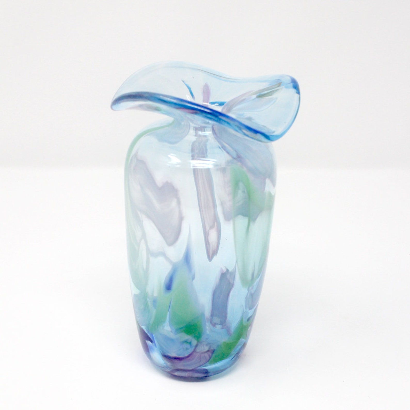 Small Blue Hand-painted Art Glass Vase - Etsy