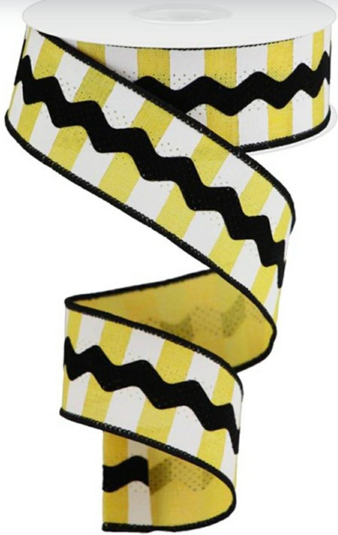 Yellow White Horizontal Ribbon With Black Ricrac Stripe - Etsy