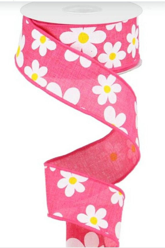 Daisy Floral Print on Royal Ribbon Daisy Wired Ribbonwreath - Etsy