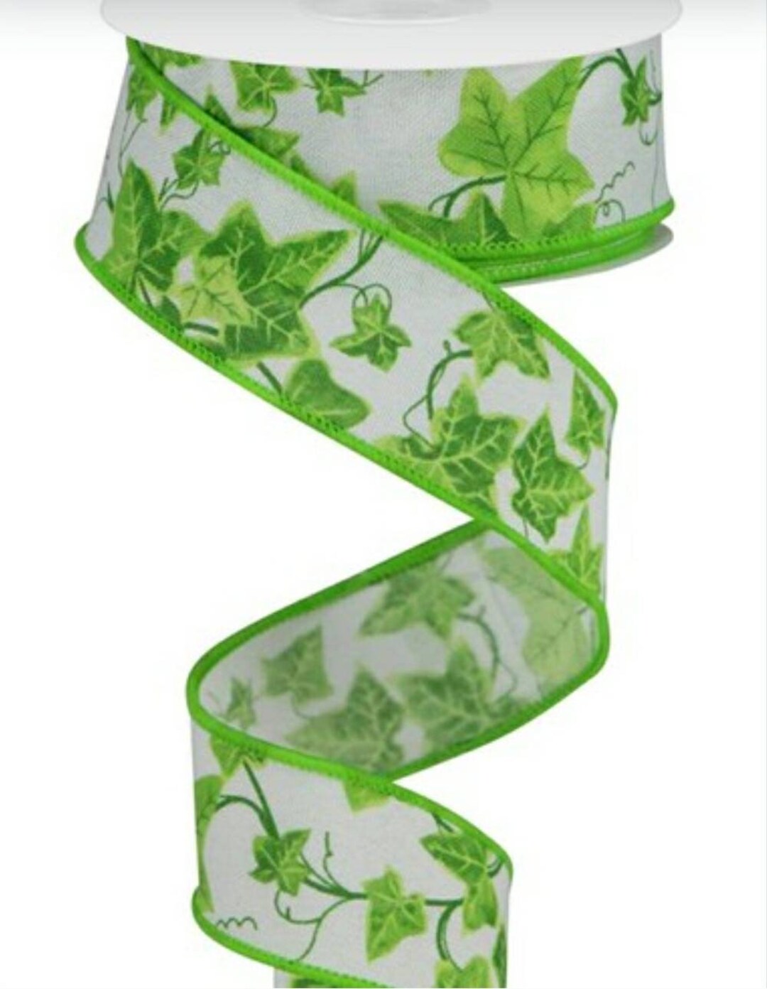 Green Ivy Royal Burlap Wired Ribbon White Green Ivy Ribbon - Etsy