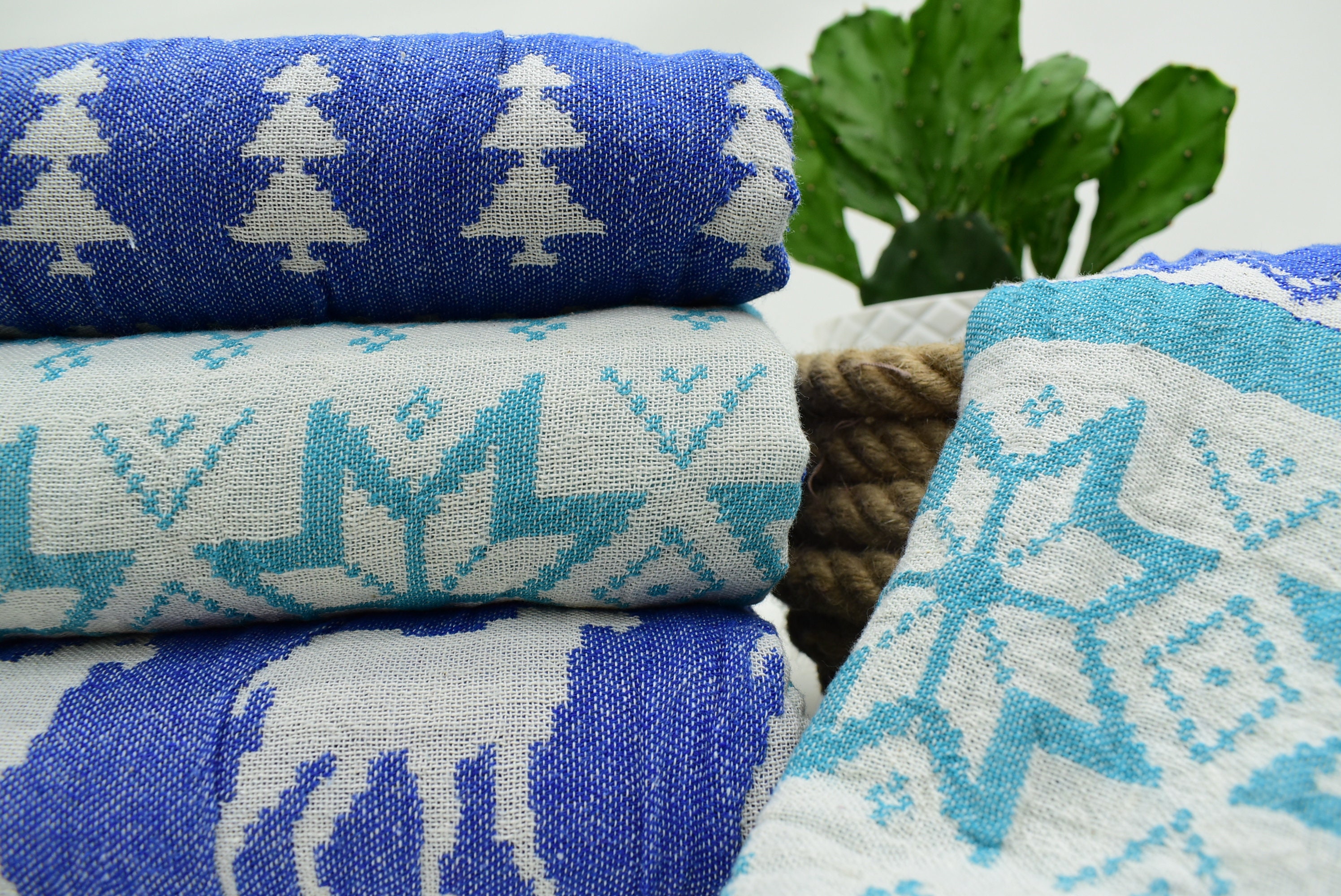 Blue and Turquoise Towel, Handwoven Towel, Organic Towel, Turkish Towel ...