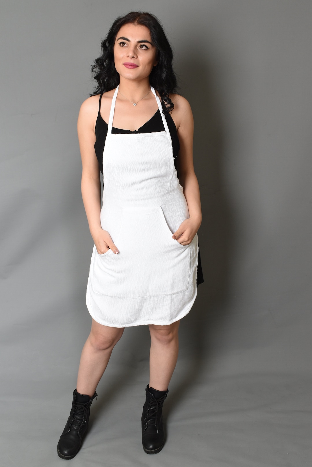 White APRON, Kitchen Apron, Diamond Design Apron, Towel Apron ...