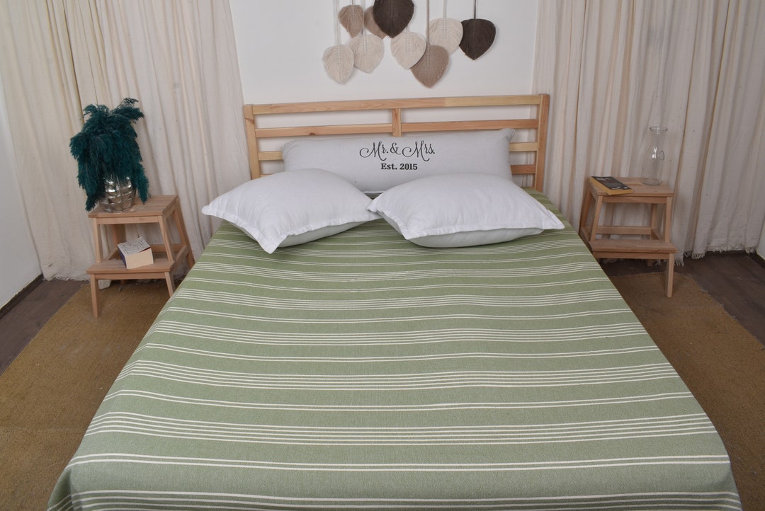 Turkish Bedspread, Couch Throw, Green Bedspread, Striped Bedspread ...