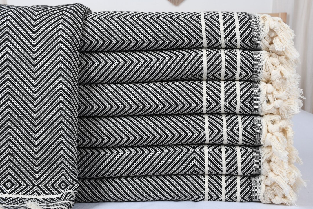 Turkish Bedspread, Picnic Blanket, Diamond Black Throw, 71x95 Inches ...