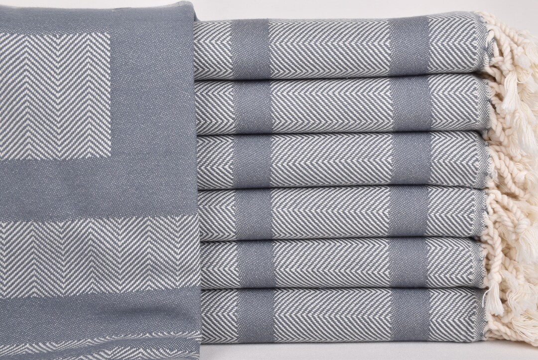 Embroidered Beach Towel, Turkish Bath Towel, Dark Gray Towel, Chevron ...