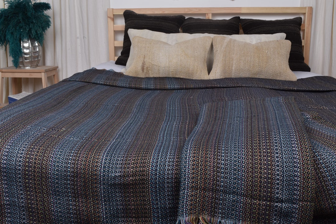 Cotton Sofa Blanket, Home Decor Blanket, Black Blanket, Colorful Throw ...