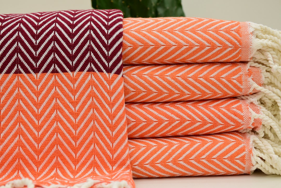Orange and Burgundy Towel,beach Towel,turkish Towel,40x70 Towel,organic ...