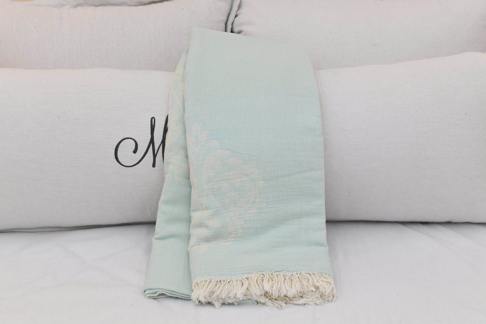 Mint Cotton Couch Blanket, Oversize Blanket,throw Blanket, Beach ...
