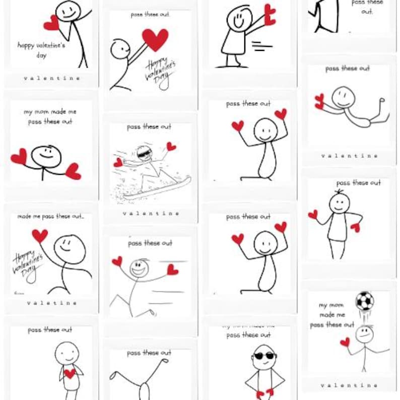 Stick Figure Valentine Cards for Classroom Exchange (printable PDF ...