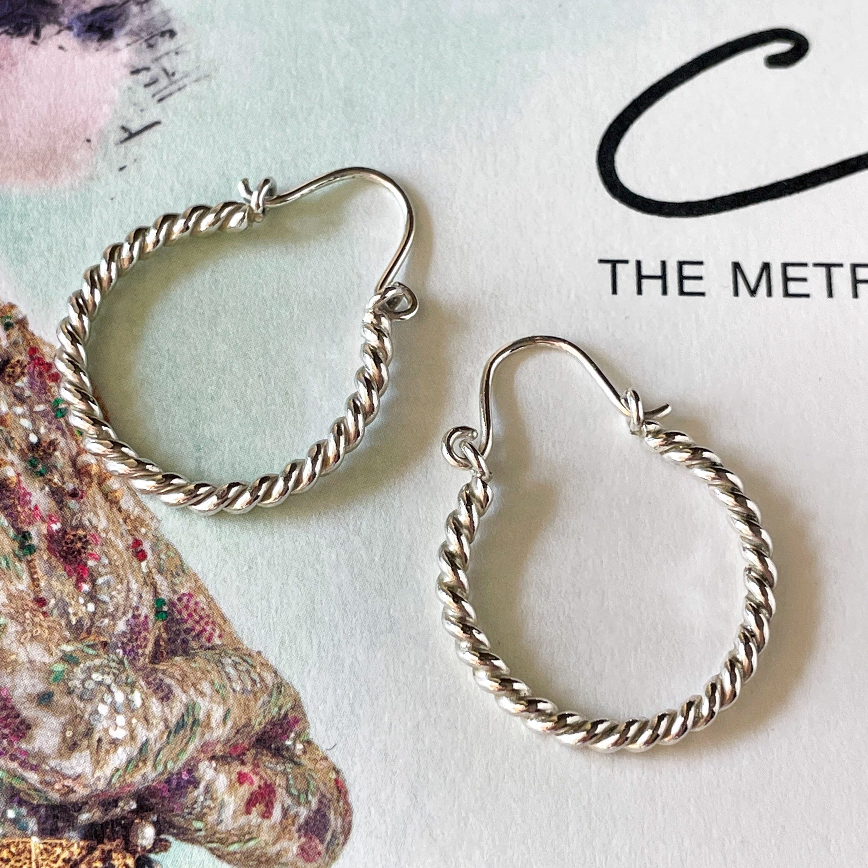 Medium Twisted Sterling Silver Hoop Earrings, Solid 925 Rope Texture ...