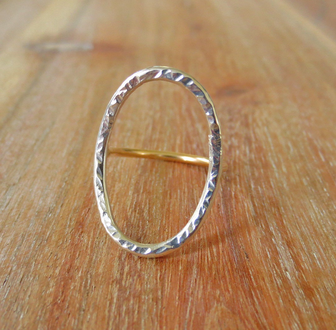 Hammered Sterling Silver Open Oval Ring: Gold Band Bohemian Jewelry - Etsy