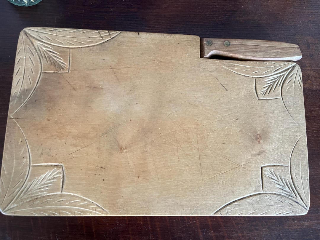 Vintage Carved Wood Breadboard With Integrates Bread Knife - Etsy