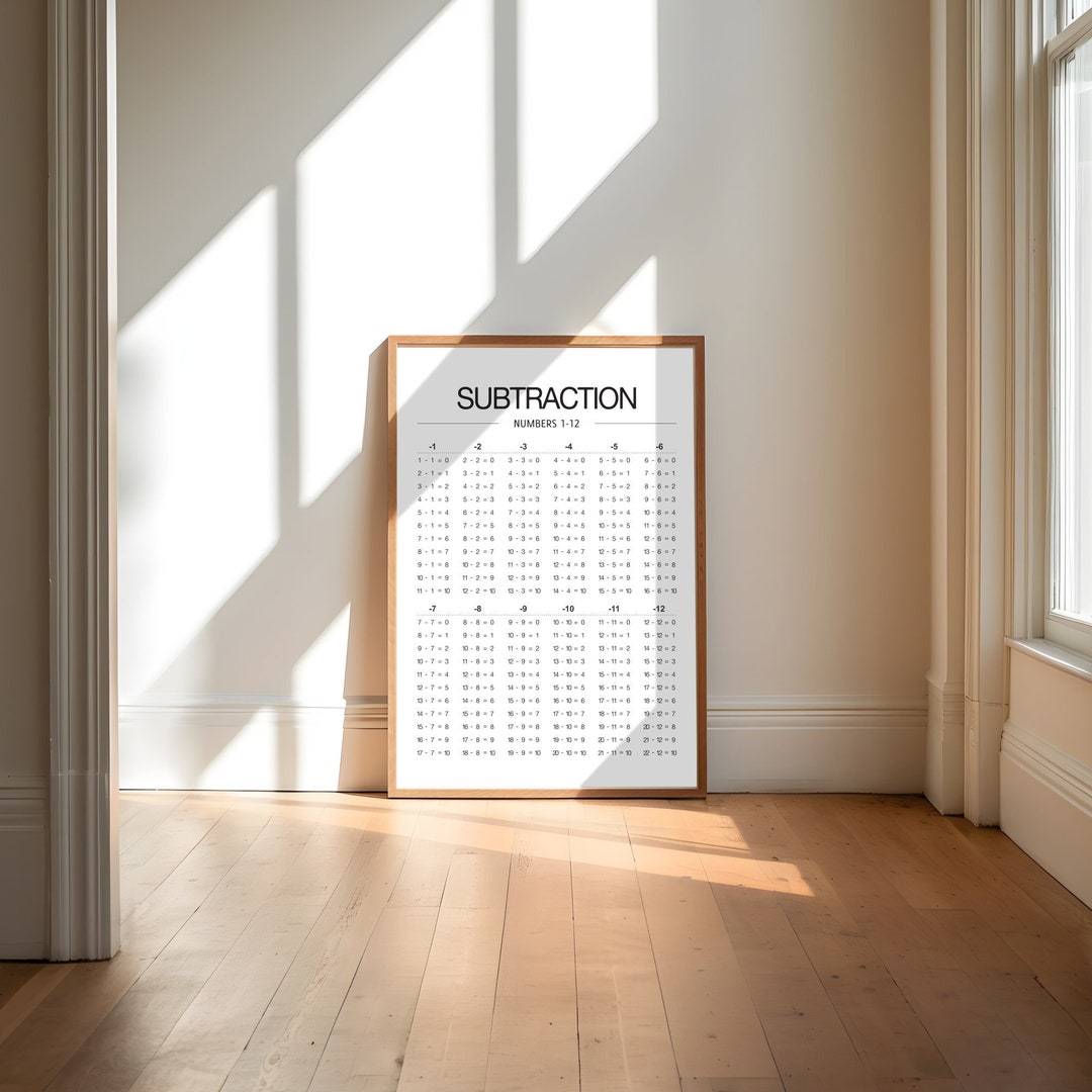 Subtraction Homeschool Educational Chart, Practice Math Table ...