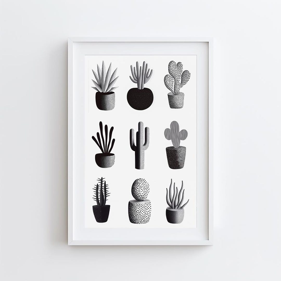 MEMPHIS Cacti Black White Cactus Print, Large Wall Art, Cacti Wall Art ...