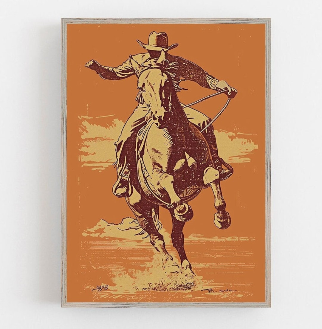 Vintage Cowboy Rodeo Print: Retro Western Wall Art - Etsy