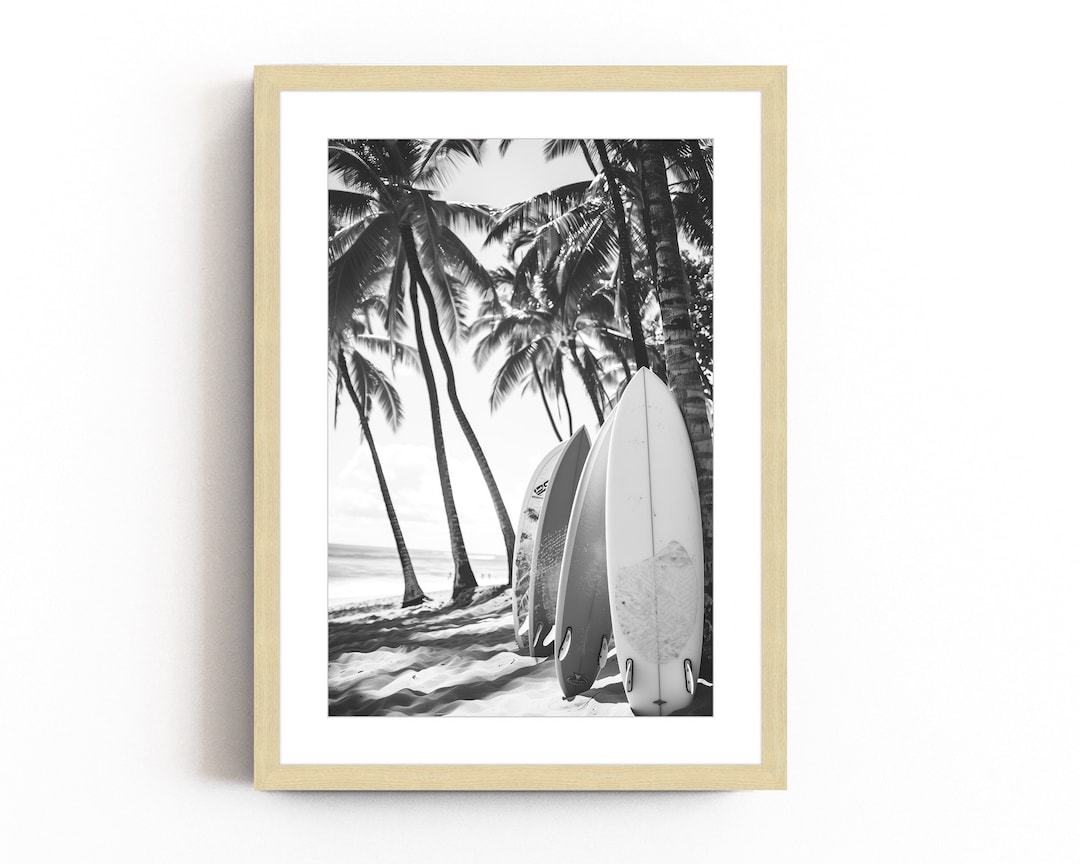 SURF Shade Black and White Palm Surf Art Print | Minimalist Tropical ...