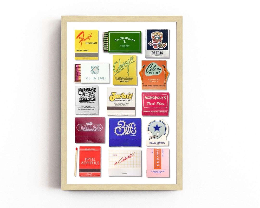 Vintage Dallas Matchbook Collection Print - Retro Matchbook Wall Art ...