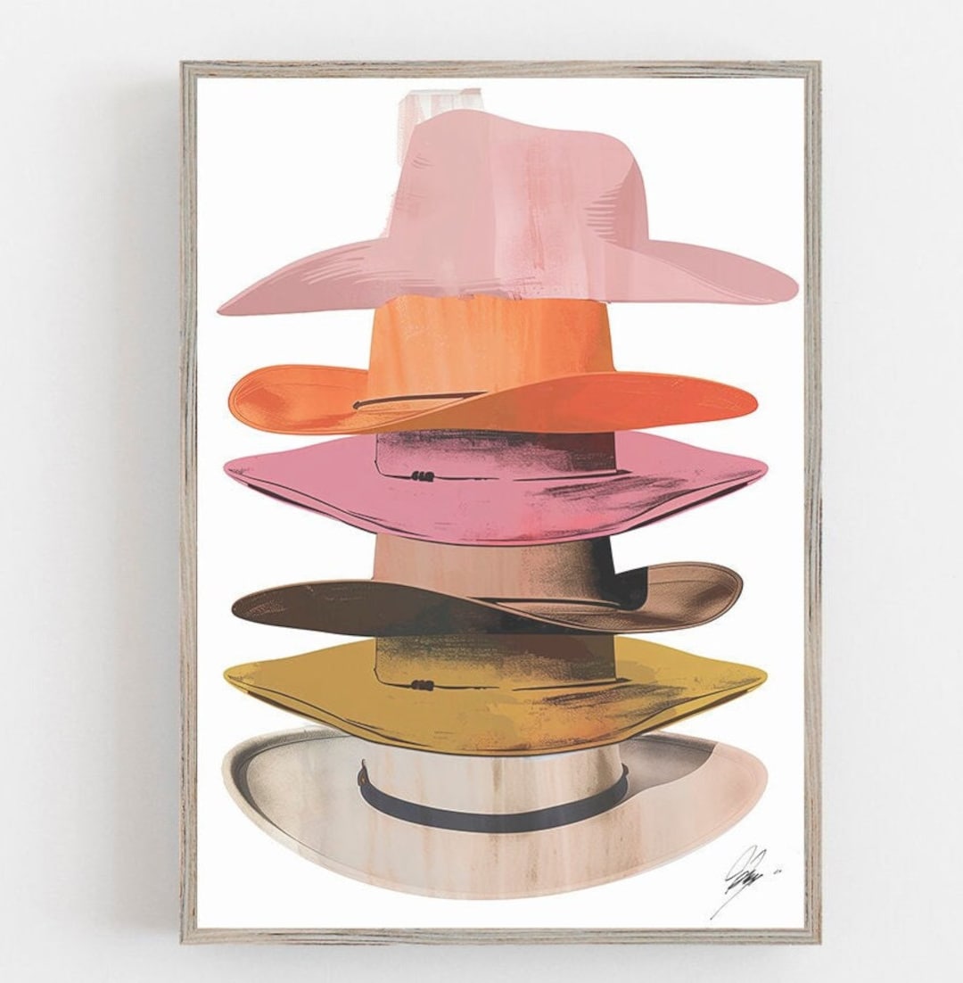 Stacked Cowboy Hats Art Print | Modern Western Decor in Neutral Tones ...
