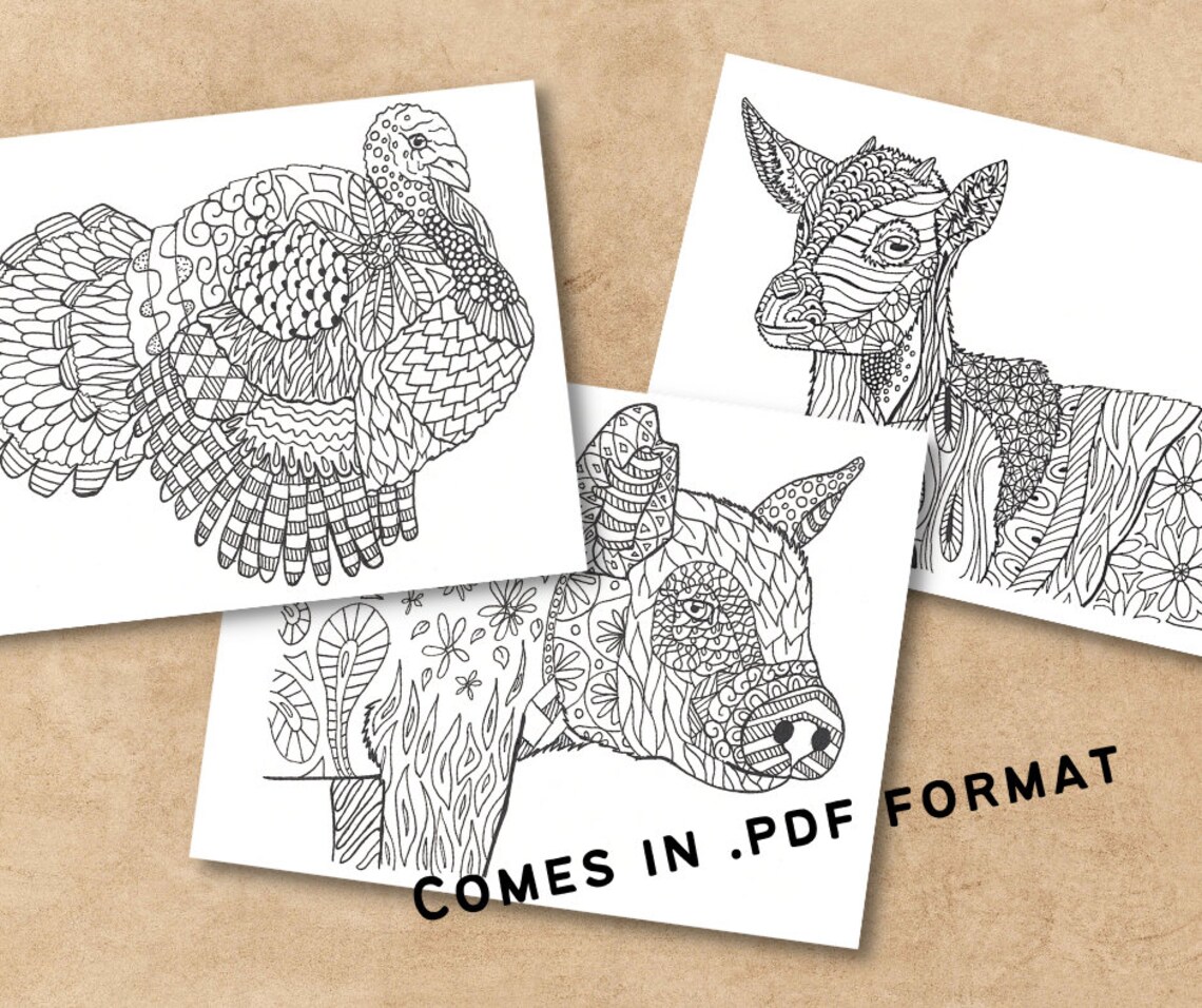 Multi-pack Farm Animal Coloring Pages Adult Coloring Pages Zentangle ...