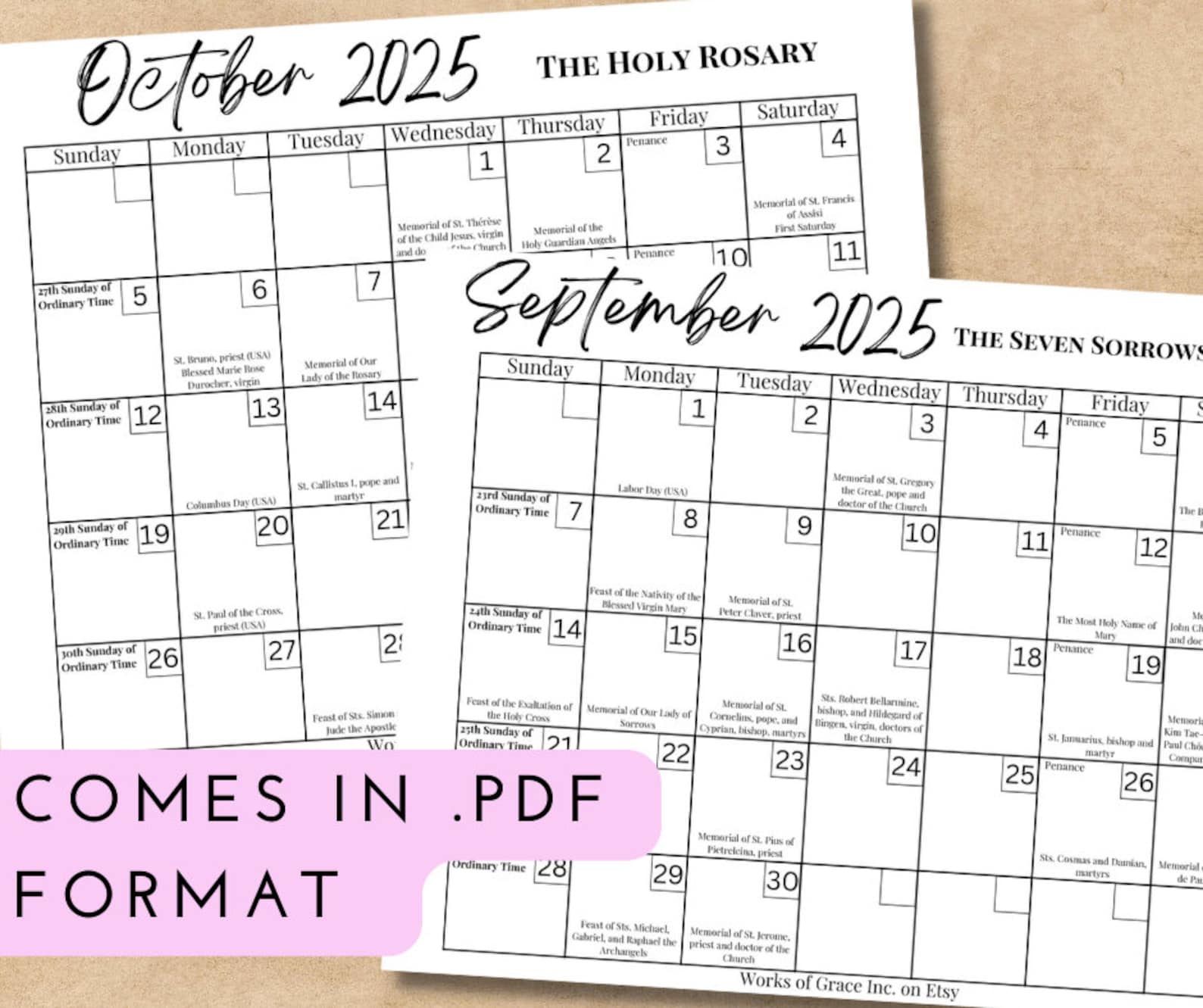 2025 Printable Catholic Monthly Calendar | Liturgical Calendar With ...
