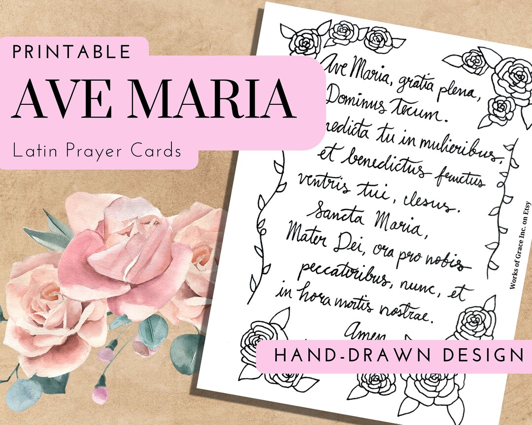 Printable Ave Maria Latin Prayer Cards | Downloadable .PDF File - Etsy