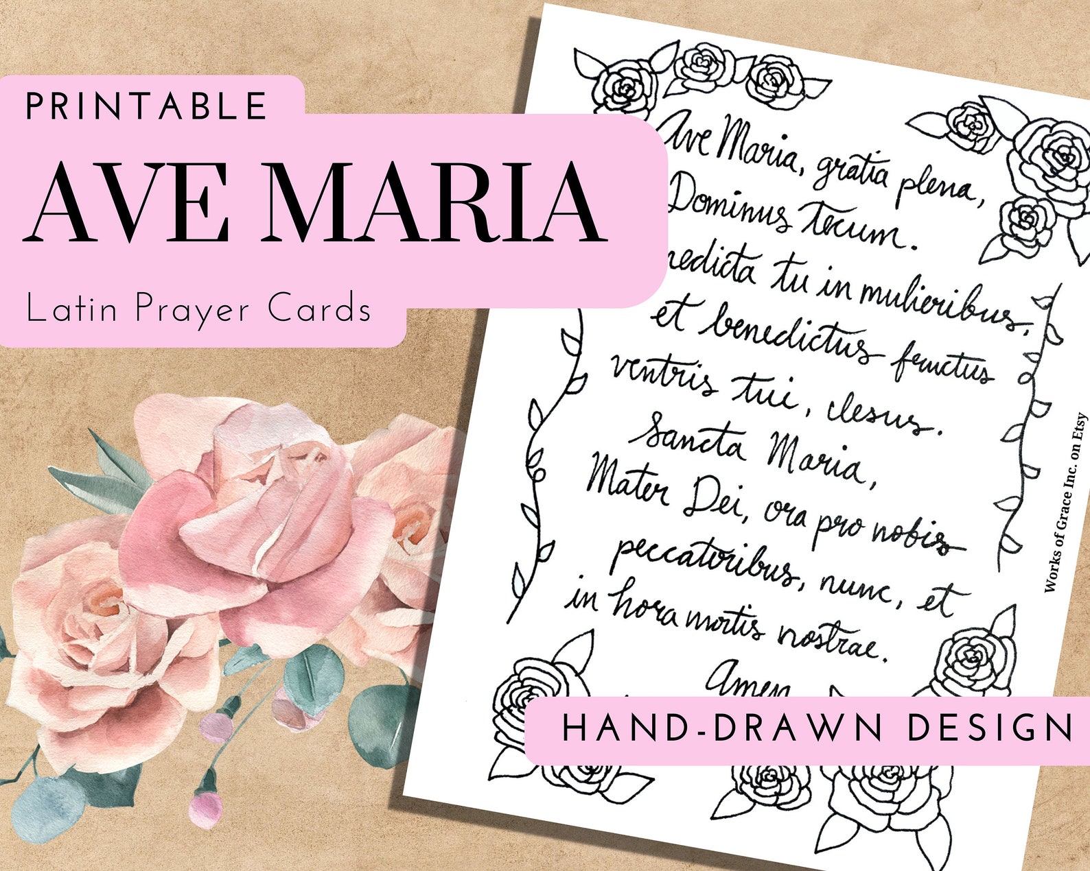 Printable Ave Maria Latin Prayer Cards | Downloadable .PDF File - Etsy