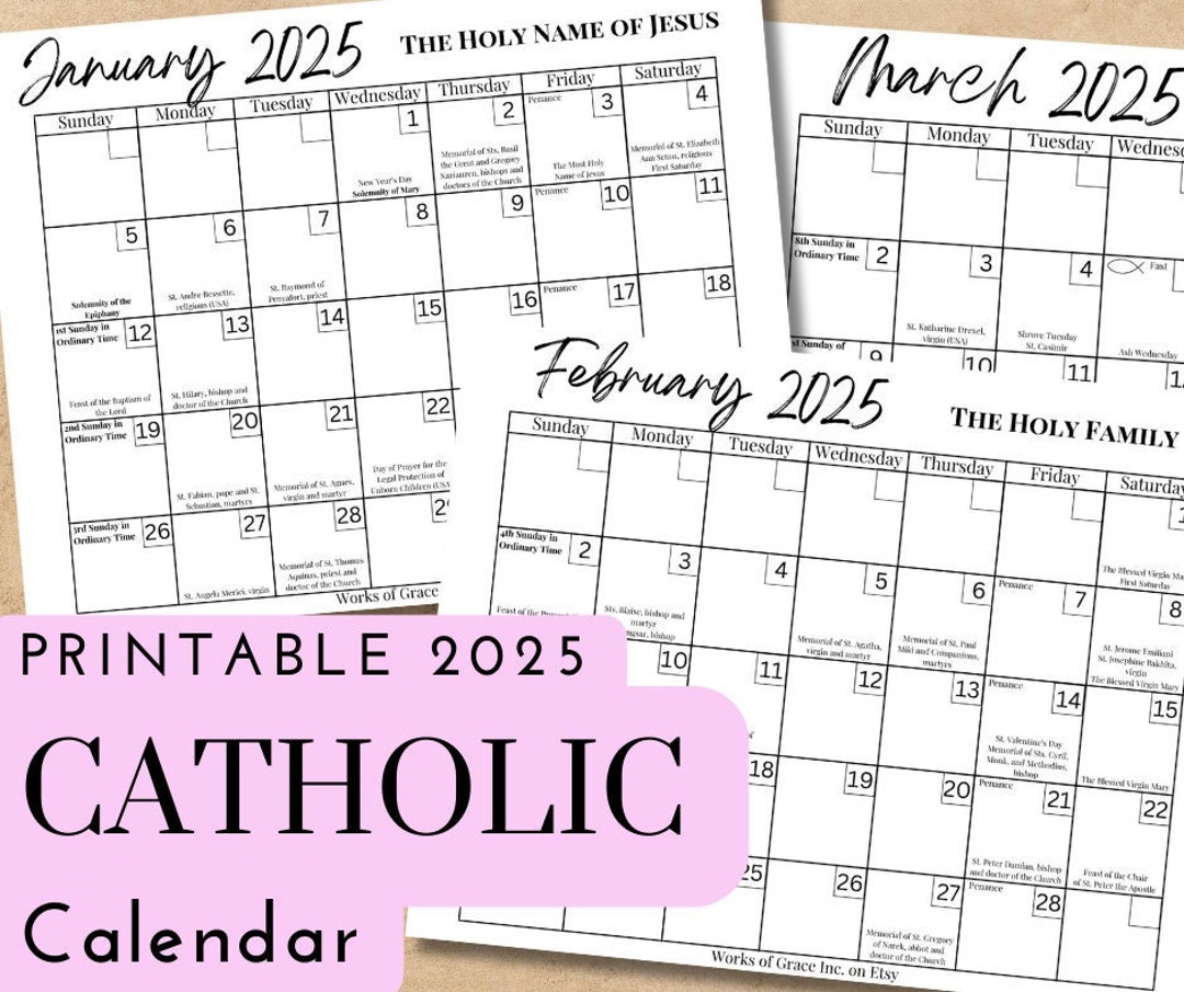2025 Printable Catholic Monthly Calendar | Liturgical Calendar With ...