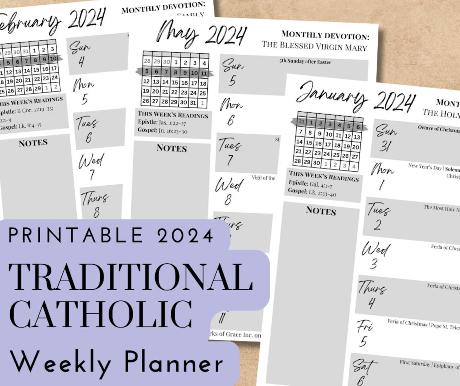 Printable 2024 Traditional Catholic Weekly Planner Downloadable .PDF ...