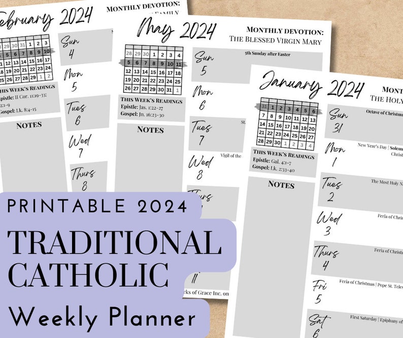 Printable 2024 Traditional Catholic Weekly Planner Downloadable .PDF ...