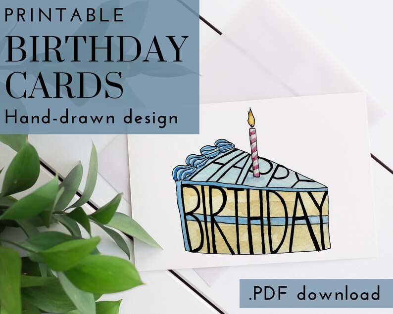 Printable Birthday Cards Hand-drawn Cake Design .PDF Download - Etsy