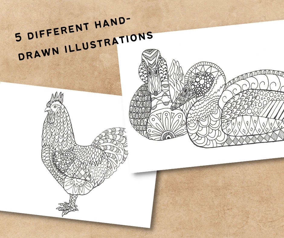 Multi-pack Farm Animal Coloring Pages Adult Coloring Pages Zentangle ...