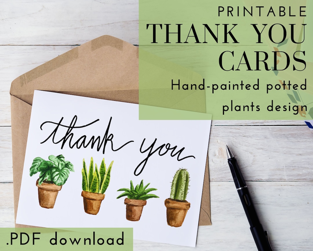 Printable Thank You Cards Potted Plants Design .PDF Download - Etsy