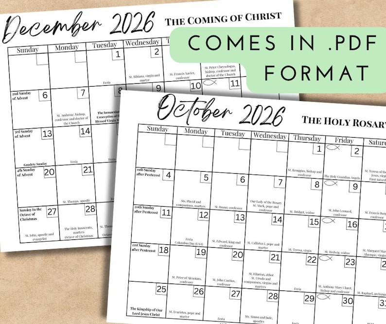 2026 Traditional Catholic Calendar | Liturgical Planner With Feast Days ...