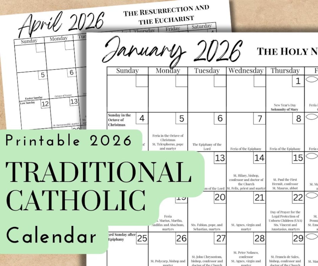 2026 Traditional Catholic Calendar | Liturgical Planner With Feast Days ...