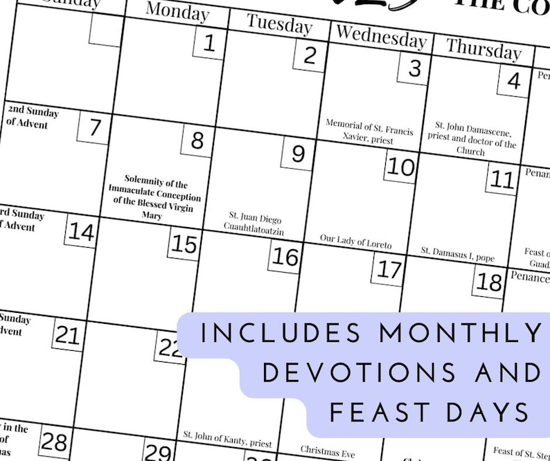 Printable 2025-26 Academic Catholic Calendar | Liturgical Planner With ...