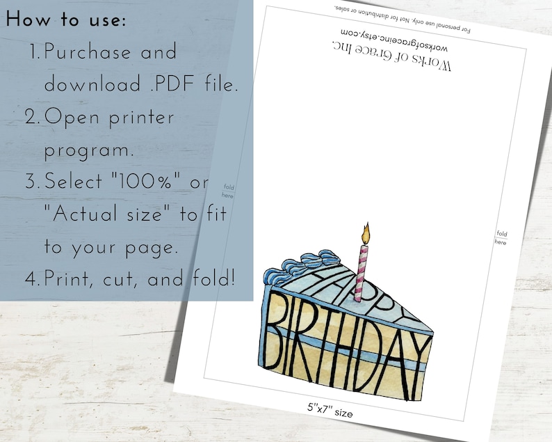 Printable Birthday Cards Hand-drawn Cake Design .PDF Download - Etsy