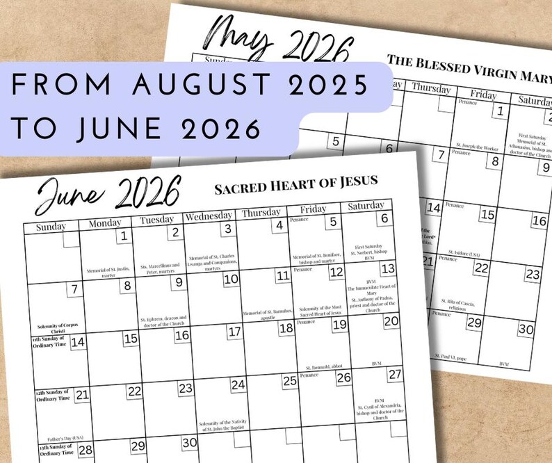 Printable 2025-26 Academic Catholic Calendar | Liturgical Planner With ...