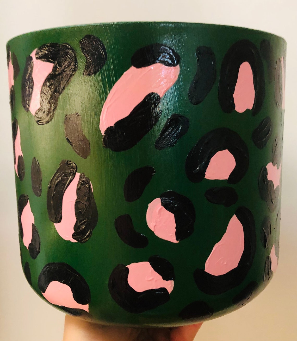 Green Leopard Print Hand Painted Pot Planter | Lightweight Plastic ...