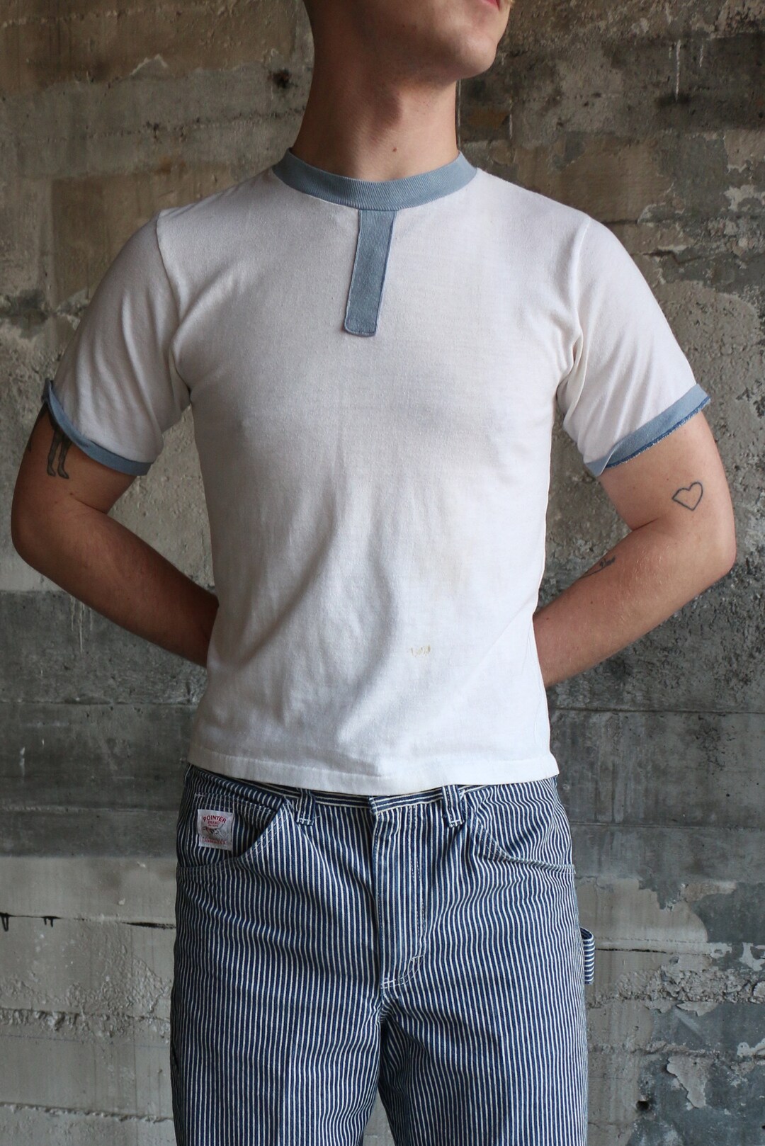 Unique Single Stitch 1970s Light Blue Ringer White T-shirt USA Made Broderick - Etsy