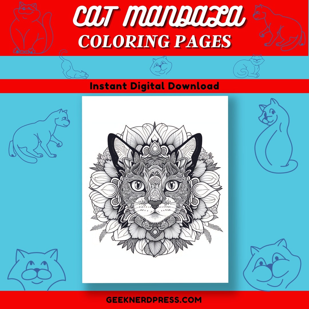 Cat Mandala Coloring Pages/ Coloring Pages for Adults/ Gifts for Cat ...