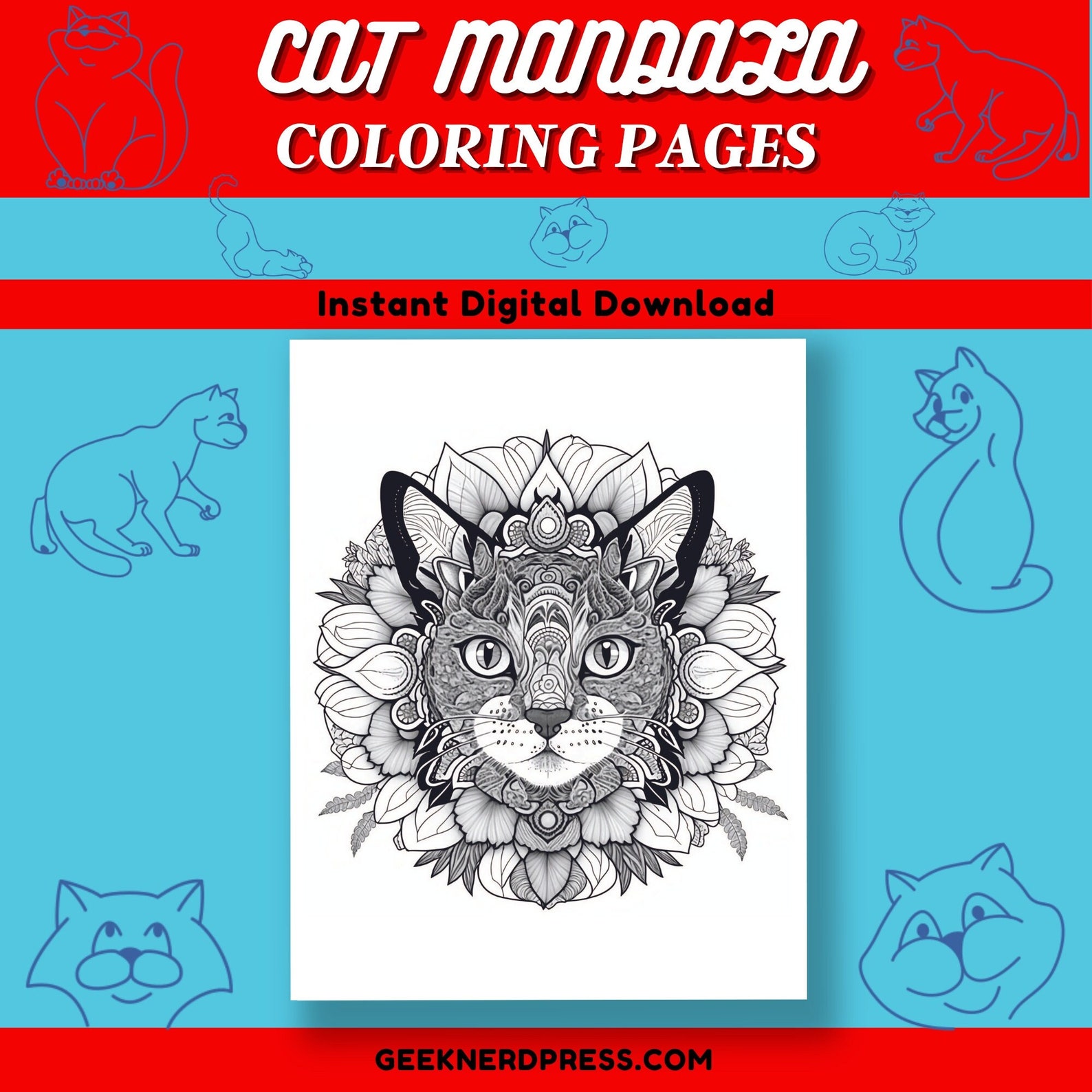Cat Mandala Coloring Pages/ Coloring Pages for Adults/ Gifts for Cat ...